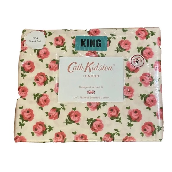 Cath Kidston King Sheet Set Button Rose Raspberry 100% Flannel Brushed ...